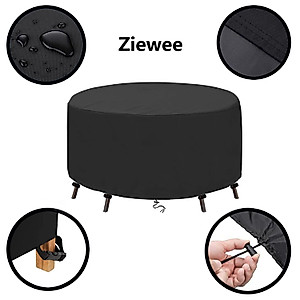 Ziewee Round Outdoor Table Cover Waterproof Round Patio Furniture Covers 600D Patio Table Cover for Table and Chair Sets Rainproof & Windproof Patio Cover 52" Dia x 28" H / 130x71cm