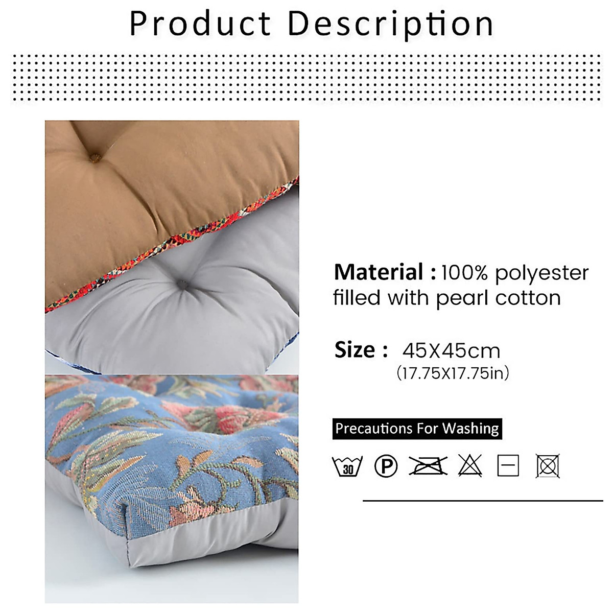 Chair Cushions for Dining Chairs 4 Pack - Thickening European Style Kitchen Chair Cushions Set of 4 with Ties, Grid U-Shaped Tufted Chair Cushions for Kitchen Sofa Office Room Decor (Blue, 4)