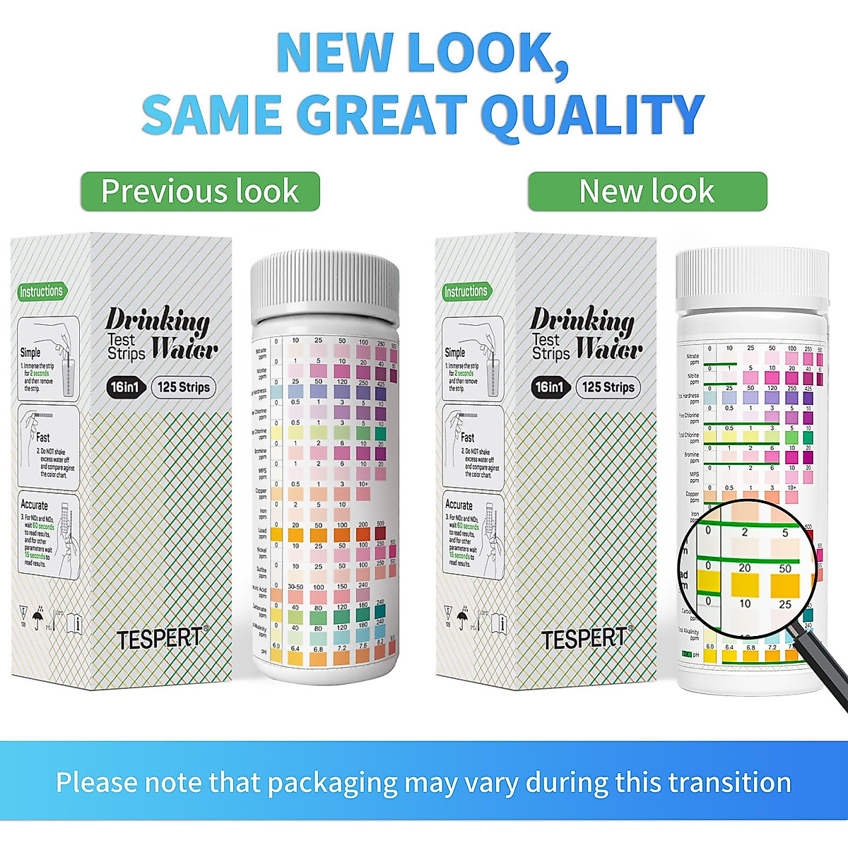 Water Testing Kits for Drinking Water: 125 Strips 16 in 1 Well and Drinking Water Test Kit, TESPERT Water Test Strips with Hardness, pH, Lead, Iron, Copper, Chlorine, and More