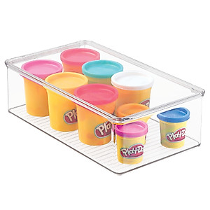 mDesign Plastic Playroom/Game Organizer Box Containers with Hinged Lid for Shelves or Cubbies, Holds Toys, Building Blocks, Puzzles, Markers, Controllers, or Crayons, Ligne Collection, 8 Pack, Clear