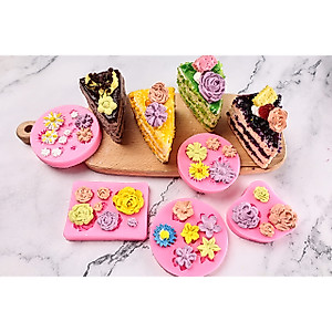 Flower Fondant Cake Molds-8 Pcs-Daisy, Rose, Chrysanthemum and Small Flower Leaf, Candy Silicone Molds for Chocolate Fondant Polymer Clay Soap Crafting Projects & Cake Decoration