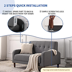 Husbedom 50.4" Tufted Loveseat Small Couch for Small Spaces, Mid Century Modern Sofa 2 Seater Mini Love Seat Furniture for Living Room Bedroom Apartment Office Dorm Studio, Light Gray