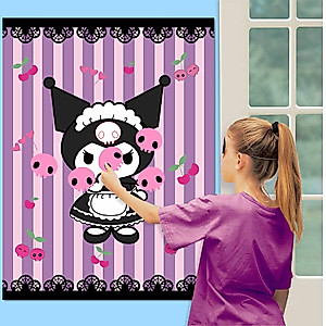 Kuromi Birthday Party Supplies, Kuromi Party Games for Boys Girls, Large Poster 24PCS Stickers for Kuromi Birthday Favors Decorations