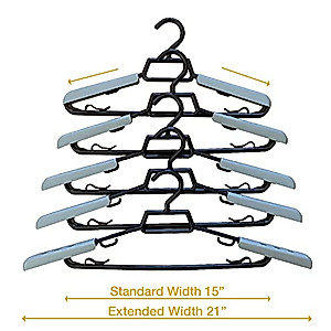 No Bump Hangers, Adjustable - Coat Clothes Hangers 15" to 21" Width – Made from Recycled Material, Sustainable by Sevouk - 10 Pack