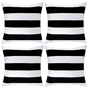 Aneco Pack of 4 Waterproof Pillow Covers Outdoor Throw Pillowcases Square Garden Cushion Case for Home, Garden, Patio (Black, 18 x 18 Inches)…
