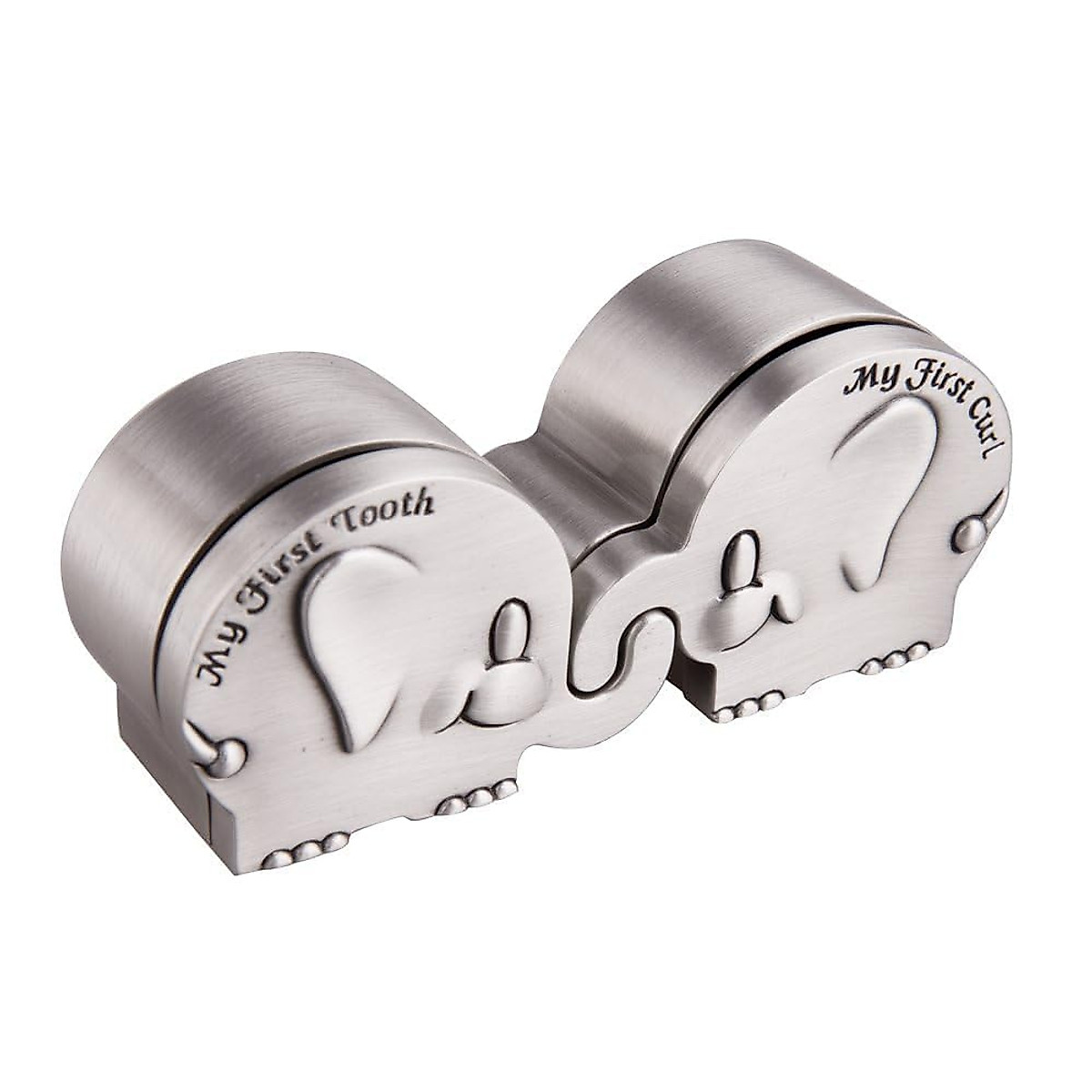 Feyarl Kids First Curl and Teeth Fairy Holder Containter Keepsake Box Tins Keeper for Christening Newborn Shower Kids Birthday Gift Metallic Engraved Elephant Shape (2.4 x 1.6 x 1.2 inches)