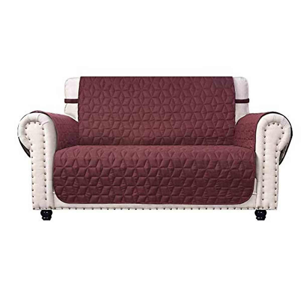 Ameritex Loveseat Cover Water-Resistant Quilted Furniture Protector with Back Nonslip Paws Slipcover for Dogs, Kids, Pets Loveseat Slipcover Stay in Place for Leather (Burgundy, 46'')