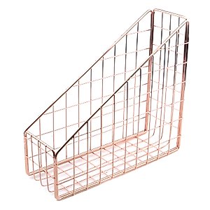 Coshar Minimalist File Holder Metal Wires Magazine Organizer Document Rack Letter File Storage Organizer Desktop Accessory - Rose Gold