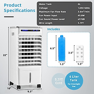 GOFLAME Evaporative Air Cooler Portable, 3-IN-1 Air Cooling Fan with Remote Control and 4 Ice Packs, Air Humidifier with 3 Modes, 3 Speeds and 7H Timer, Bladeless Cooling Fan for Home & Office