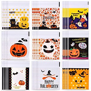 Kolewo4ever 300pcs Halloween Cellophane Bags Halloween Candy Bags Holiday Clear Treat Bags Self-adhesive Candy Cookie Bags Gift Cello Bags (Color Set 3)
