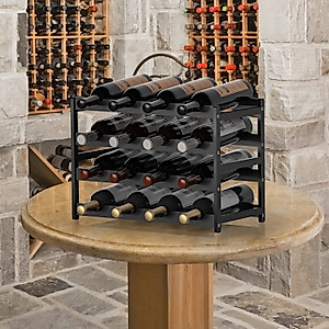 Ruichang Wine Rack Sturdy Wine Countertop，Bamboo Wine Bottle Holder Wine Storage Racks Counter Wine Stand Inserts for Cabinet Free Standing Floor Table Wine Organizer (4-Tier, 16 Bottle Capacity)