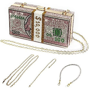 N++A Ladies Chocolate Dollar Evening Bags Shiny Rhinestone Clutch Women Money Purses and Handbags Rhinestone Handbags Wedding Dinner Bag (dollar pink)