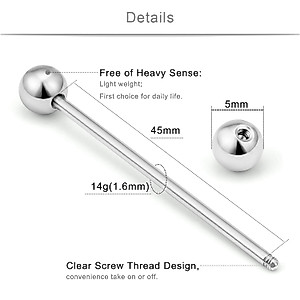 SCERRING 6PCS 14G Industrial Barbell Cartilage Earring Body Piercing Jewelry 1 25/32"(45mm) - Silver