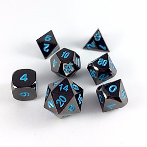 Dice Dungeons Black Frost Metal 7pc Dice Set with Display Case for D&D and Other RPGs