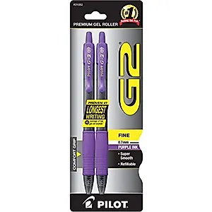 Pilot, G2 Premium Gel Roller Pens, Fine Point 0.7 mm, Purple, Pack of 2