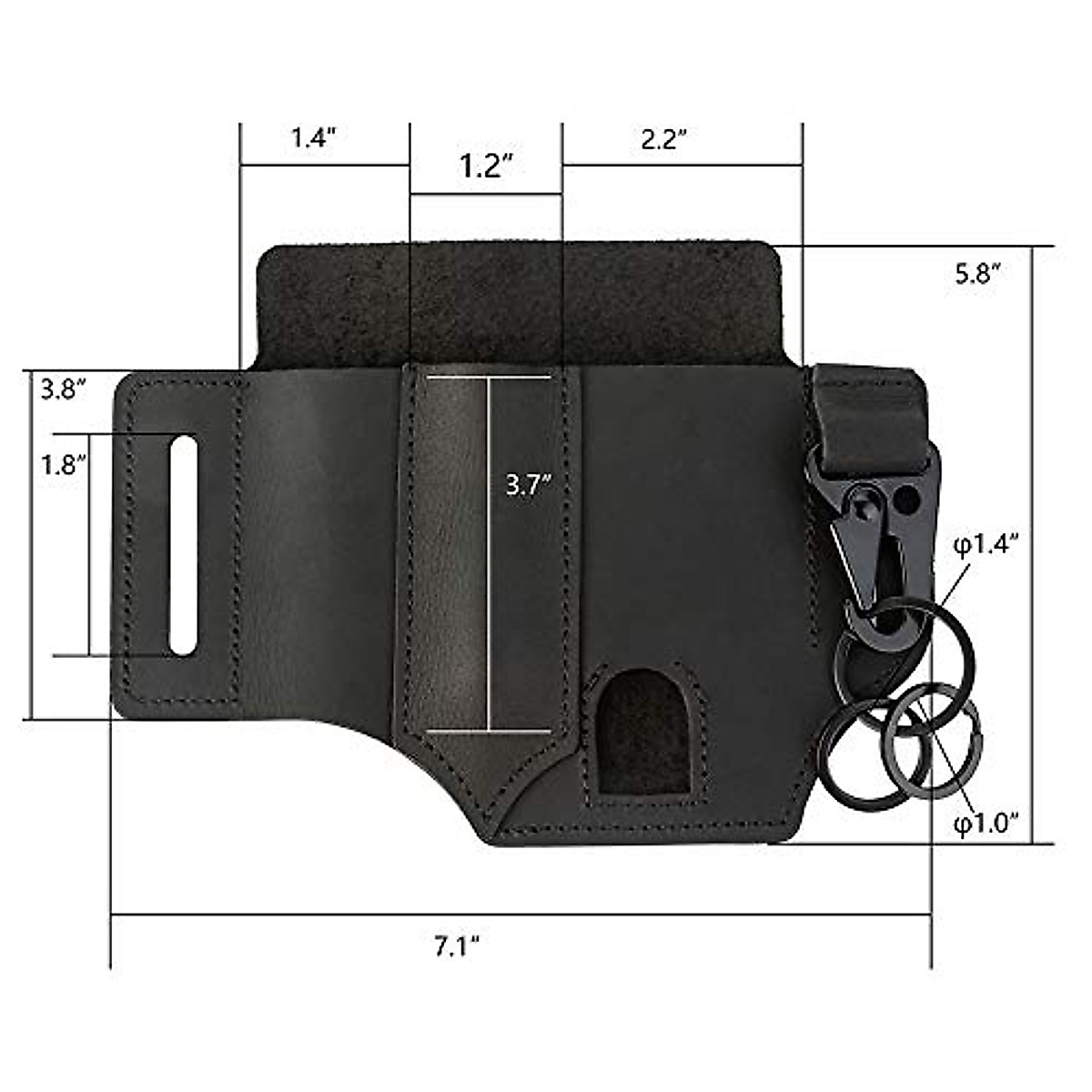 PUOSUO Multitool Sheath for Belt,Belt Sheath,Leather Flashlight Holster,Handmade 3 Pockets Organizer Sheath for Flashlights,Tactical pens,Tools, Leather EDC Pocket Organizer (Black)