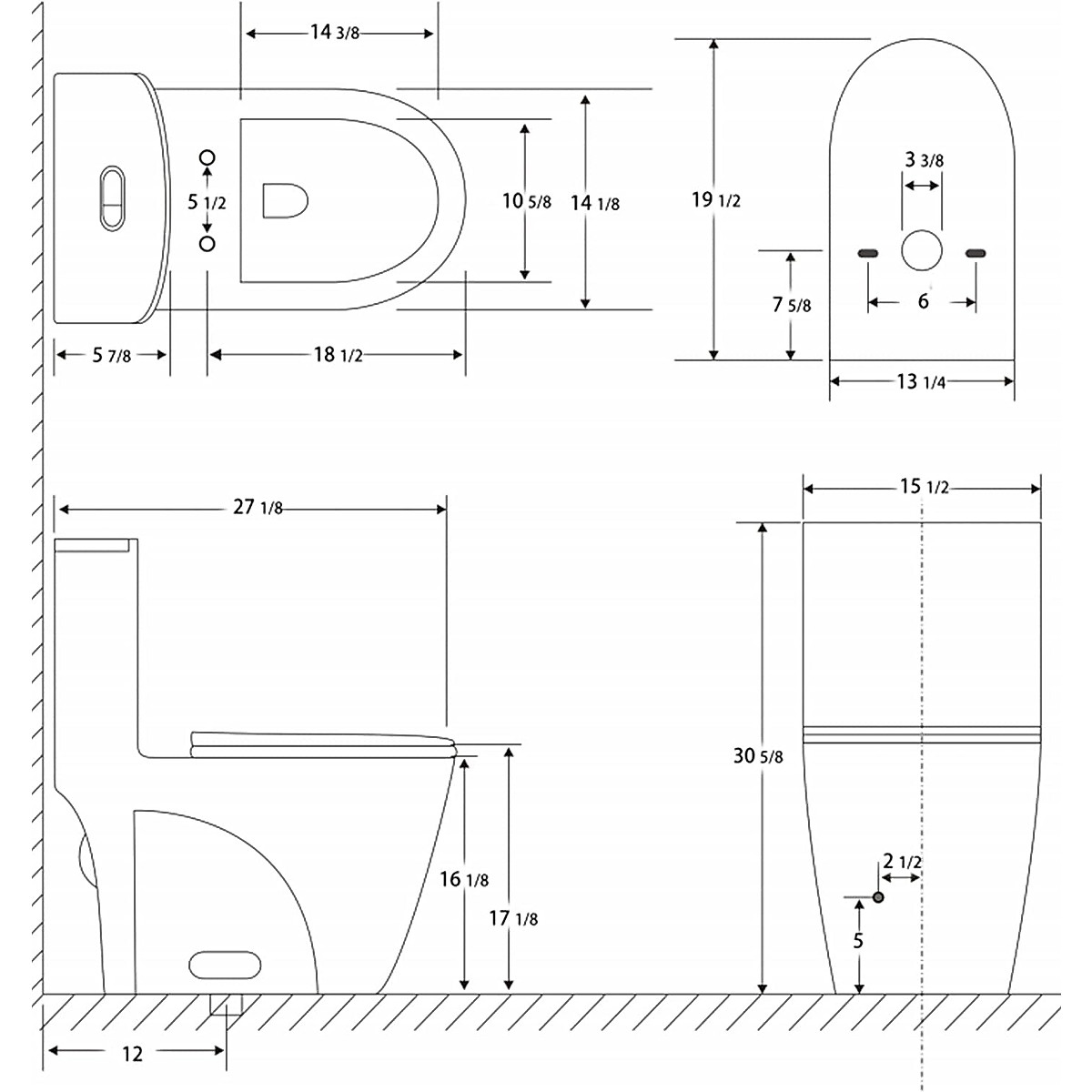 Modern Bidet Toilet Seat, One Piece Toilet with Comfort Chair Seat For Bathroom, Elongated Toilet with Soft-Close Seat, Toilet Bidet, Dual-Flush Functionality, Hotel (Black+New)