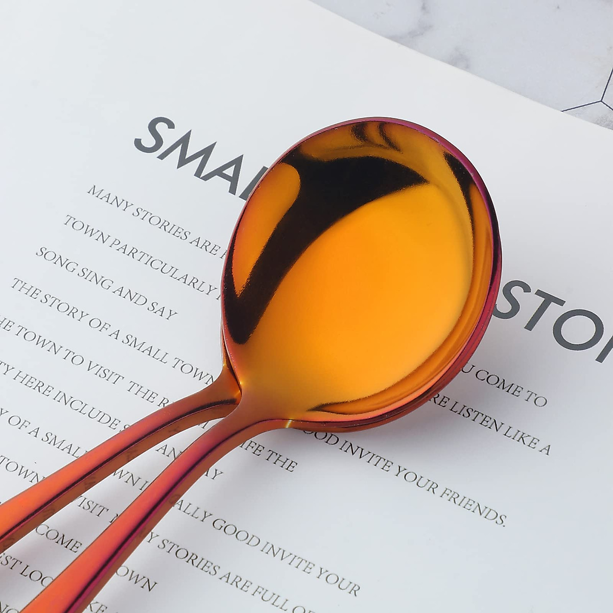 Broth Round Spoon Set, 8-Piece Reusable Stainless Steel Dinner Table Cereal Soup Spoon, Camping Ramen Spoons