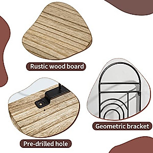 Sapowerntus Floating Shelves 2 Tier Wall Mounted with Hooks, Mid Century Modern Bathroom Kitchen Rustic Wood Hanging Shelf, Coffee Bar Display Storage Decor, Arched Geometry Bracket Design