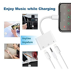 3 in 1 Lightning to 3.5mm Jack Headphone Adapter Earphone Jack Audio and Charging Adapter Headphone Splitter Compatible for iPhone 13 12 11 SE XS XR X 8 7 and iPad