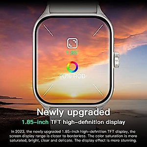Smart Watch (Receive & Dial), 2023 Newest 1.85" TFT HD Touch Screen, Smart Watch for Women Men with Fitness Tracker, Smart Watch for Android iPhone with Text, Pedometer, Heart Rate (Starlight)