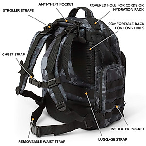 Diaper Bag Backpack for Dad - Baby Backpack - Dad Gear - Baby Accessories for Men - Tactical - Changing Pad, Wipe Dispenser, Stroller Straps, Military Camo with Flag Patch and Insulated Pockets