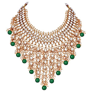 Aheli Elegant Indian Wedding Wear Faux Kundan Studded Choker Necklace with Maang Tikka Set Ethnic Fashion Jewelry for Women (Green Kundan & Pearl Drop)