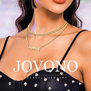Jovono Layered Necklaces Gold Figaro Necklace Chain Fashion Babygirl Pendant Necklace Chain Accessories for Women(Gold)
