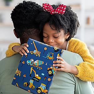 Road Under Construction Excavator Tractor Dump Truck Wrapping Paper for Kids Boys, Birthday Wrapping Paper Construction Design 7 Sheets Folded Flat 20x28 inches per Sheet for Birthday Baby Showers