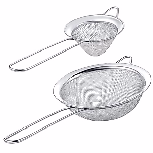 Kafoor Set of 2 Stainless Steel Mesh Strainers for Kitchen - 6.3 inch Large Fine Mesh Strainer & 3.3 inch Small Strainer Fine Mesh - Ideal to Sieve Pasta Noodles, Quinoa, Tea, Coffee, Juices, Flour