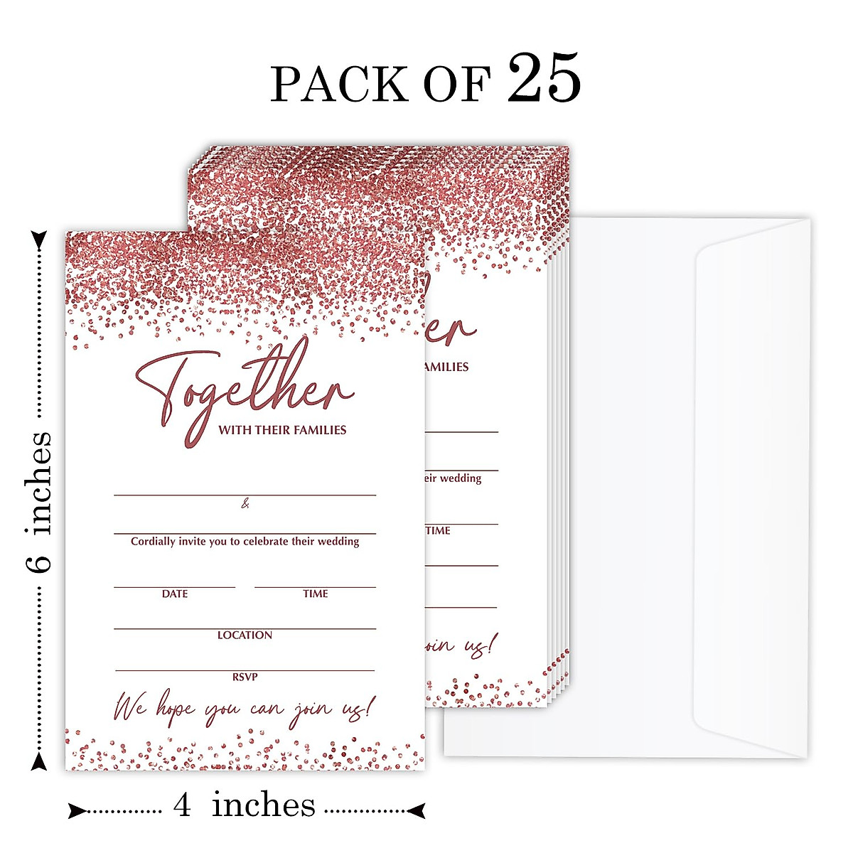 ESAMP Pink Rose Gold Wedding Invitations, Fill-in Blush Confetti Wedding Party Invitation Kit, Party and Reception Supplies (25 Cards and Envelopes), Perfect for the Wedding Shower-20