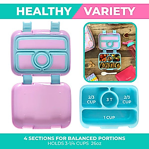 Bento Lunch Box with Thermos for Kids Set, Insulated Lunch Bag with Ice Pack, Stainless Steel Food Jar for Hot Soup, Boxes with 4 Compartments, Purple Rainbow