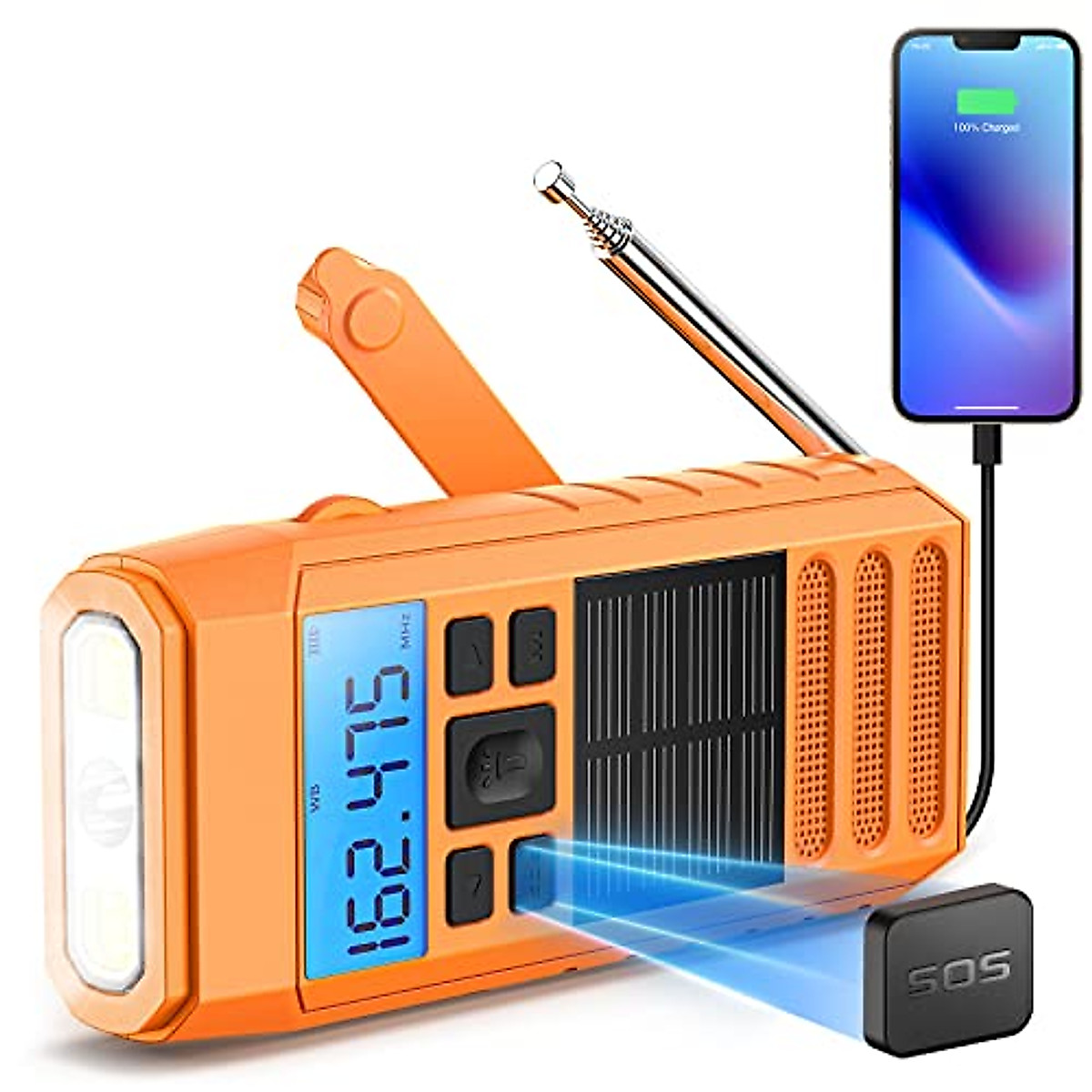 Emergency Weather Radio, 2000mAh Rechargeable Battery, LED Flashlight, Hand Crank Radio with Solar Panel, AM/FM/NOAA Alert, Power Bank/SOS Alarm/LCD Screen/Elastic Strap, Survival Kits/Camping Gear