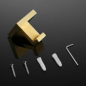 VELIMAX Premium Stainless Steel Towel Hook Square Robe Hook Coat Hook Heavy Duty Wall Mounted Luxury Hooks for Bathroom Hotel, Brushed Gold, 2-Pack