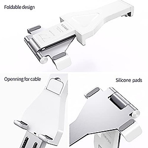 Flexible Cell Phone Holder Stand，with A Rotating Aluminum Base and Mount Clamp，Compatible with 4-10'' Device iPhone X Xs 11 12 13 Pro Max XR SE/iPad/Kindle，Used for Desktop,Bed,Couch(Silver)