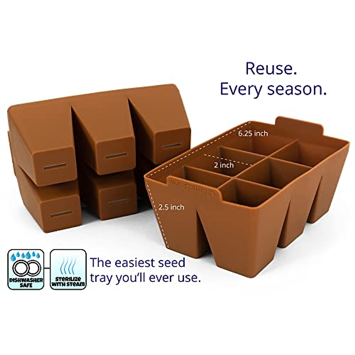 Sili-Seedlings Seed Starting Tray | 100% Silicone | Zero Plastic | Flexible Pop-Out Cells | Reusable Seed Starter Tray | Dishwasher Safe | BPA-Free | 2-Pack (12 XL Cells Total)