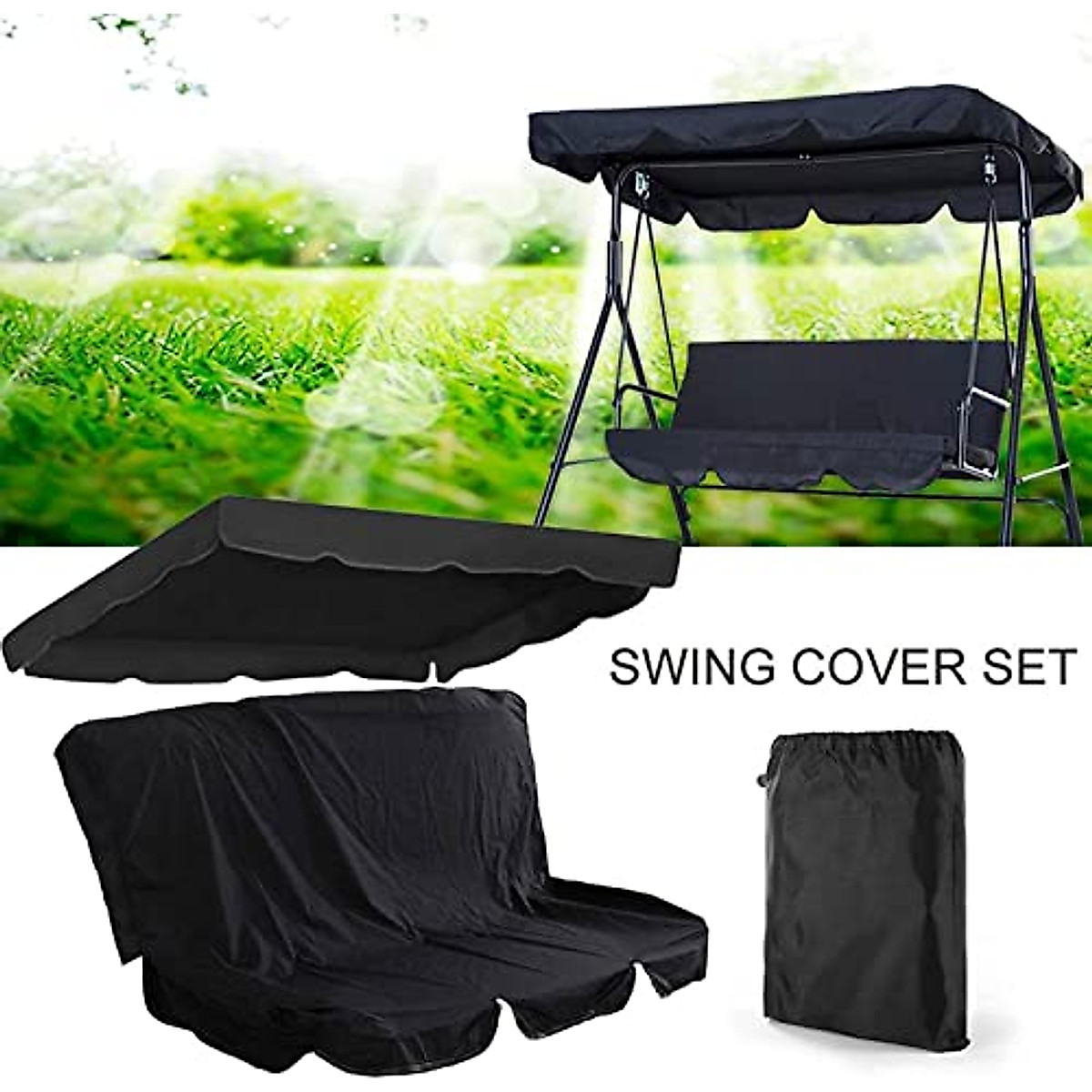 XYQSBY Garden Replacement Canopy for Swing Seat Chair of 3 Seaters Waterproof Windproof Anti-Uv Patio Hammock Cover Top Roof Sun Shade Cover for Outdoor Yard,Beige,249x185x18cm/98x73x7''