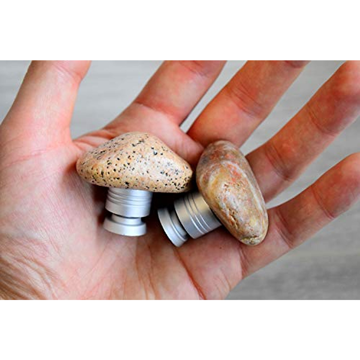 Set of 10 Handmade Natural Beach Stone Cabinet knobs and pulls. Sea Stone Cabinet knob