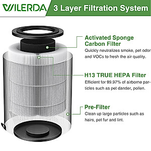 JF100 Replacement Filter, 3-in-1 Pre-Filter, H13 True HEPA and Activated Carbon Filtration System, 2 Pack