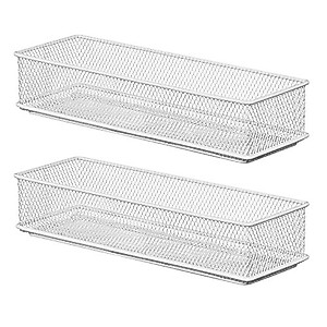 YBM HOME White Mesh Drawer Cabinet and or Shelf Organizer Bins, School Supply Holder Office Desktop Organizer Basket (2, 3x9x2 Inch)