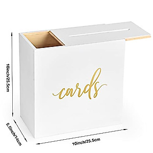 Hooqict White Wooden Wedding Card Box Large Rustic Gift Card Box with Slot for Wedding Reception Wishing Well Memory Money Box for Birthday Anniversaries Baby Shower Graduation
