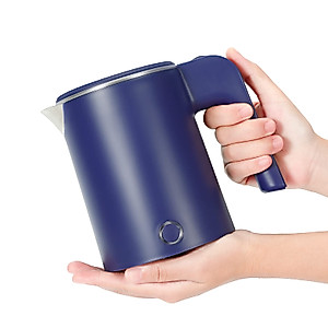 Small Electric Kettles Stainless Steel for Boiling Water, 0.6L Travel Mini Hot Water Boiler Heater, Double Wall Cool Touch Portable Kettle (Blue)