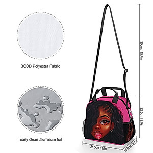 Pocxoep Black Girl Lunch Box for Kids Black Girl Insulated Lunch Bag with Shoulder Strap for Boys Girls Large Capacity Reusable African Lunch Boxes for School Work Picnic
