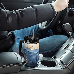 Selerdon 40 oz Tumbler Winter Forest with Handle and Straw Lid Vacuum Stainless Steel Insulated Water Bottle Travel Mug Car Cup Holder Friendly BPA Free for Gym Travel Office