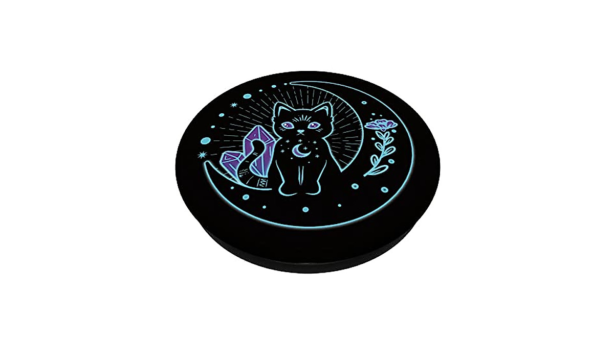 Mystical Witchy Black Cat PopSocket - Goth Kawaii Crystal Design