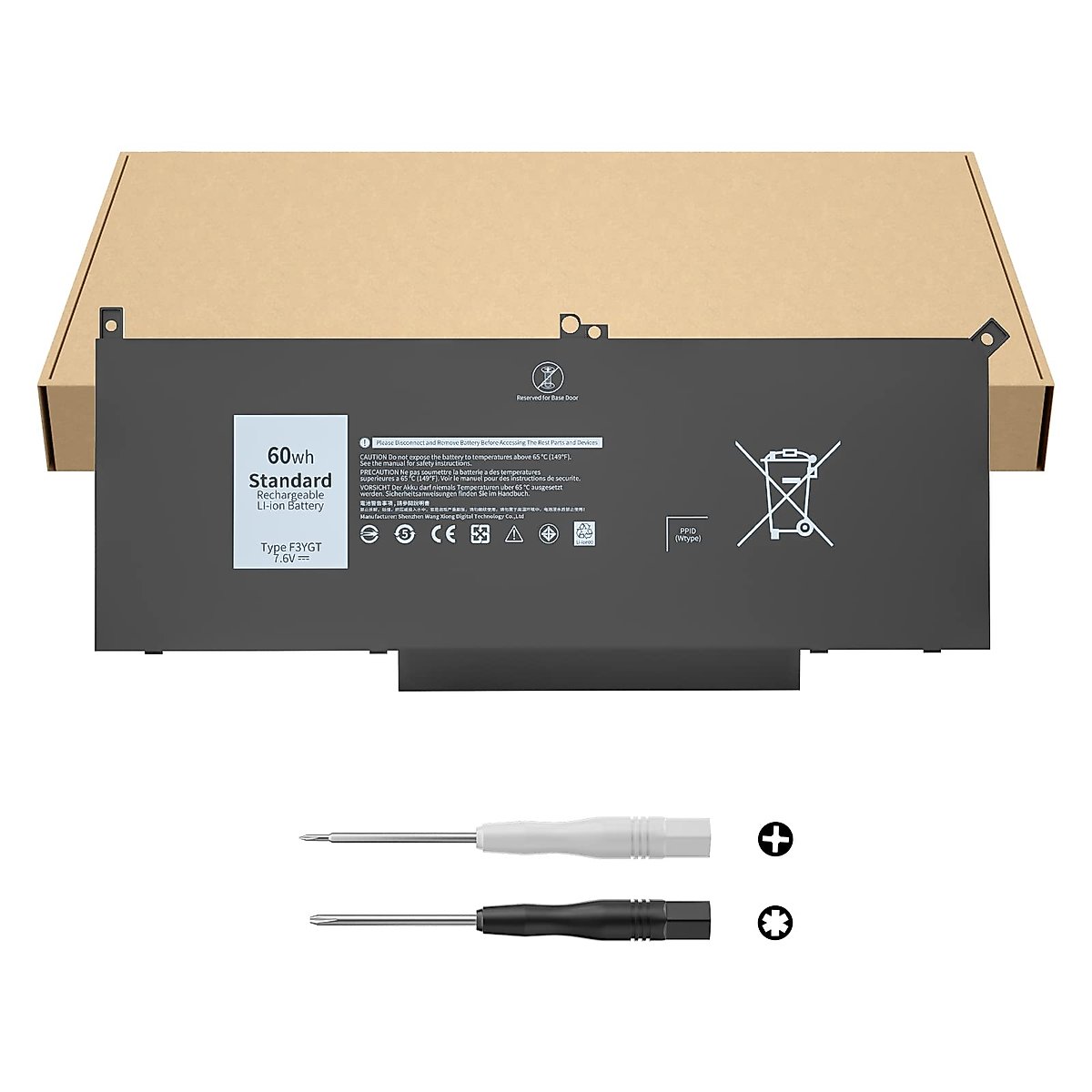 POWERWOO F3YGT Replacement Battery for Dell Latitude 7480 7490 7280 7290 7380 7390 P29S002/14 P28S001 P73G P73G002 Series 453-BBCF 451-BBYE KG7VF DM3WC DM6WC V4940 2X39G - high Performance 60Wh 7.6V