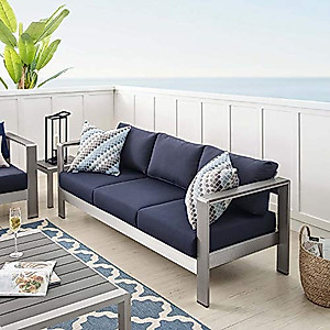 Modway EEI-4228-SLV-NAV Shore EEI-4228-SLV-NAVShore Sunbrella Patio Sofa in Silver Navy