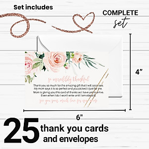 Paper Clever Party Graceful Floral Baby Shower Thank You Cards with Envelopes - 25 Pack - 4x6 Blank Notes with Prefilled Message from Baby Girl - Blush and Greenery Design