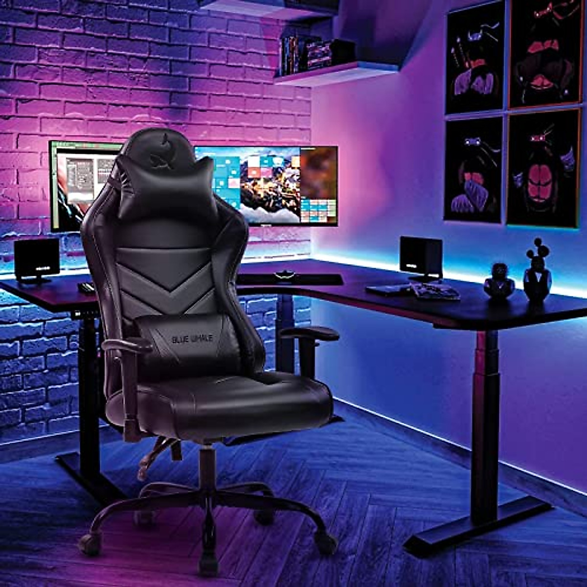 Blue Whale Massage Gaming Chair Desk Office Chair Ergonomic High Back Racing Computer Chair with Headrest and Lumbar Support Backrest, Seat Height Adjustable Swivel Chair(Black)