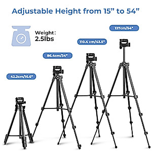 UBeesize 54'' Camera Tripod, Phone Tripod for iPhone with Bag, Travel Tripod Stand with Remote Compatible with iPhone 15/14/13/12/11， Android Phones, Cameras, DSLR and Gopro